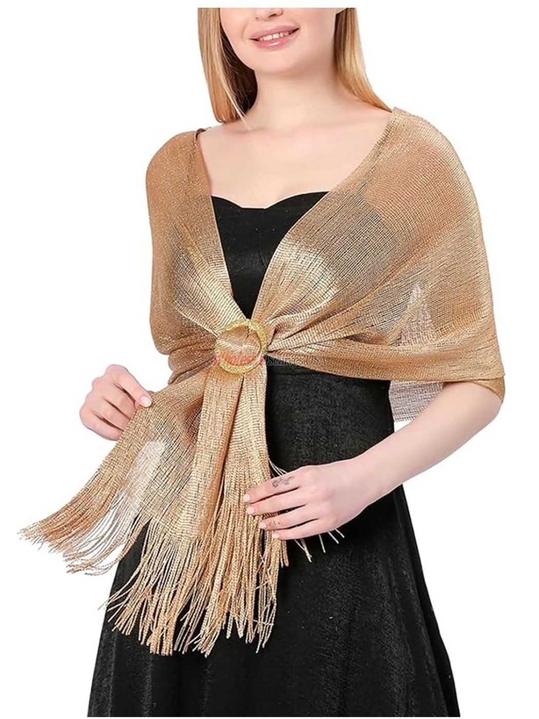 Sparkling Metallic Shawls and Wraps Gold
